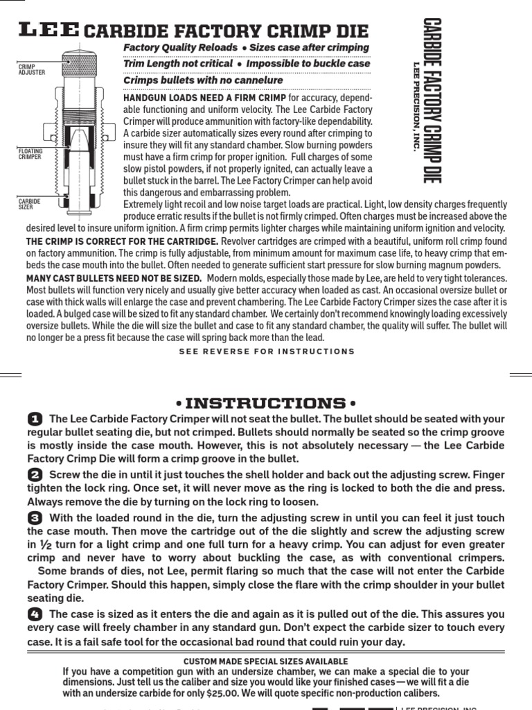 Factory Die MANUAL | PDF | Bullet | Tools