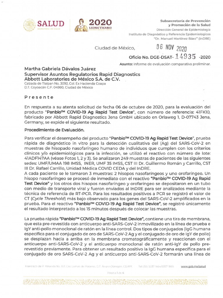 Panbio COVID-19 Ag Rapid Test Device Abbott Laboratories de M Xico S.A ...