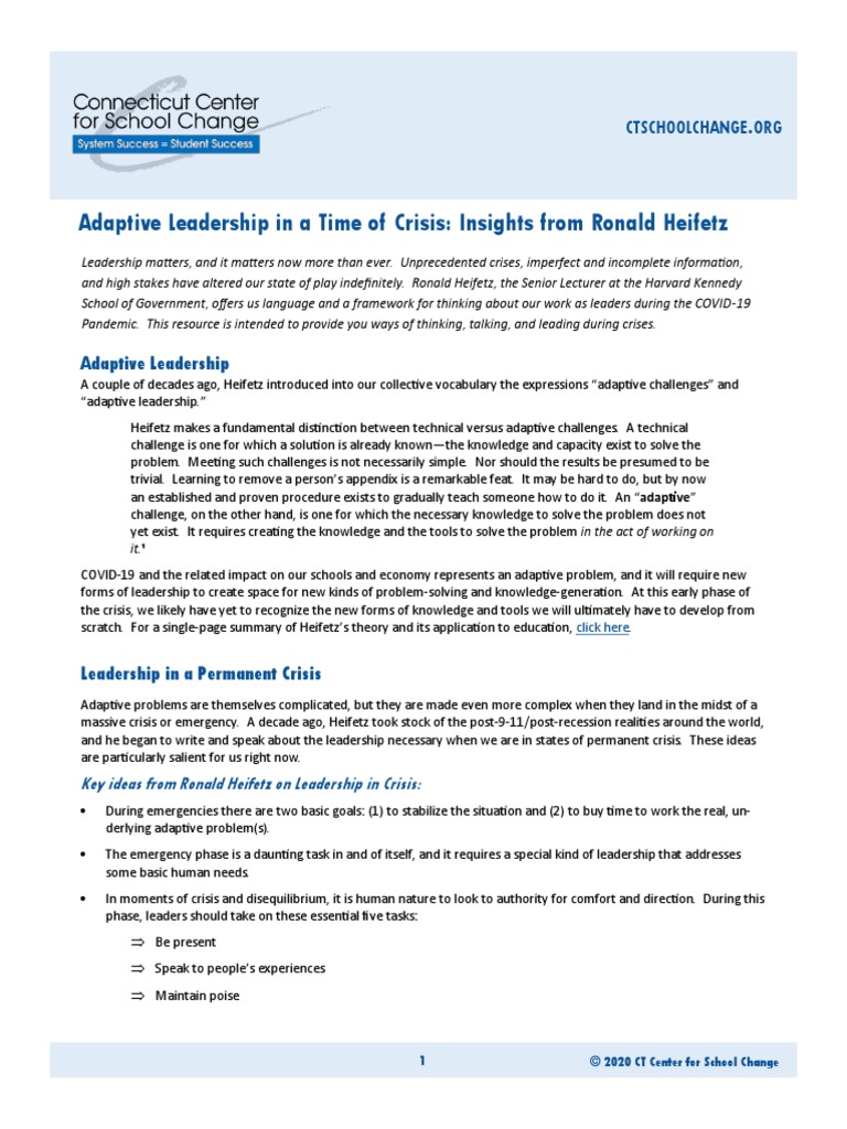 Adaptive Leadership in A Time of Crisis: Insights From Ronald Heifetz ...