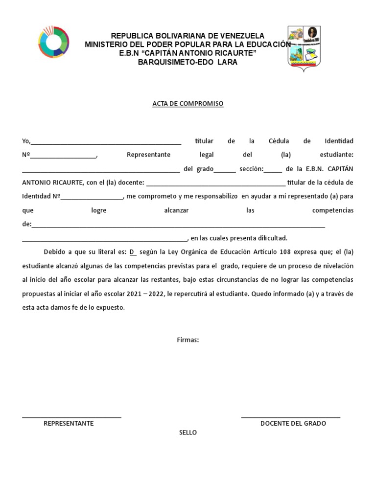 Acta de Compromiso 2020-2021 | PDF