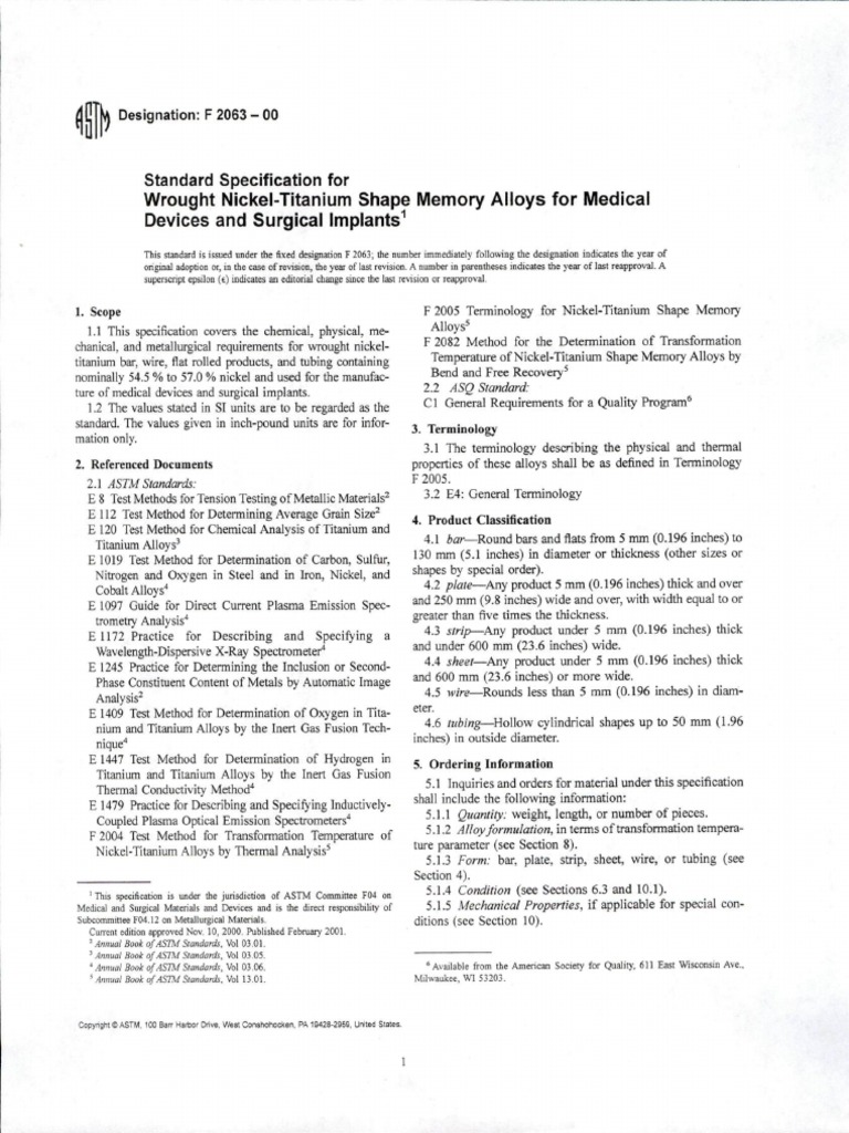 Astm F2063 - 00 | PDF