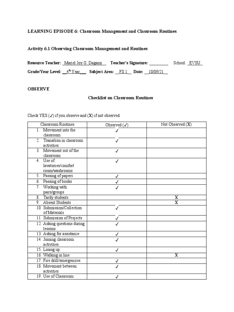 LEARNING EPISODE 6: Classroom Management and Classroom Routines | PDF ...