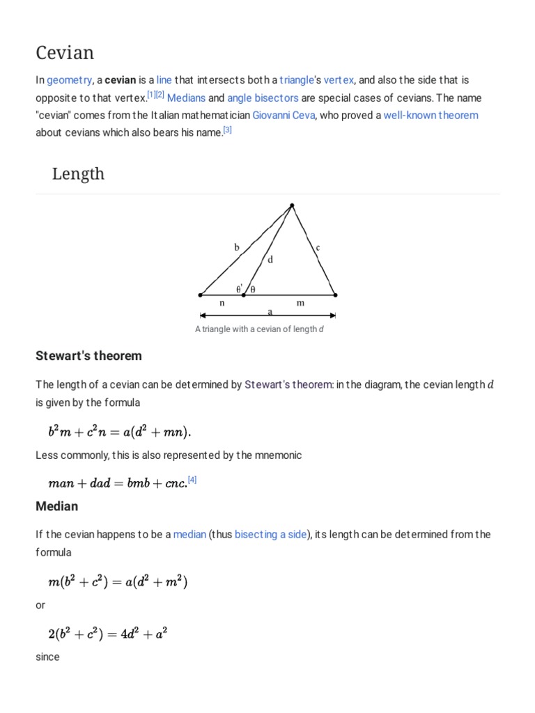 Cevian - Wikipedia | PDF | Triangle | Triangle Geometry