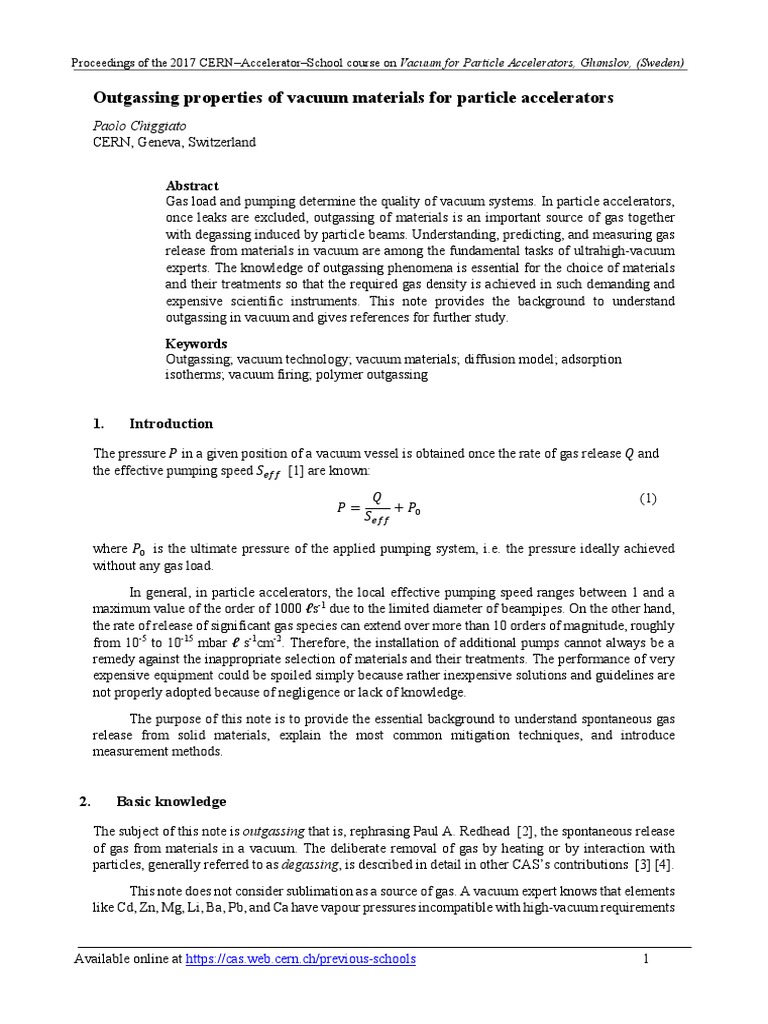 Outgassing Properties of Vacuum Materials | PDF | Vacuum | Adsorption