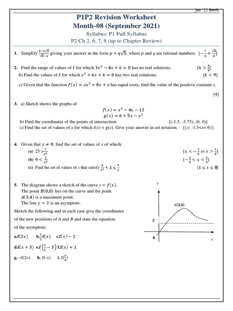 Pure Mathematics Revision Worksheet Month 8 | PDF | Circle | Cartesian ...