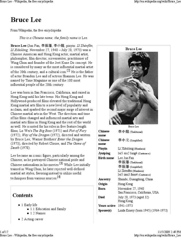 Bruce Lee - Wikipedia, The ... | Bruce Lee | Jeet Kune Do