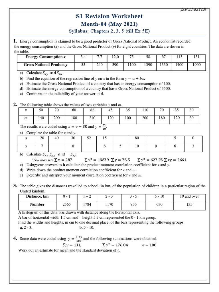 IAL Statistic 1 Revision Worksheet Month 4 | PDF | Errors And Residuals ...