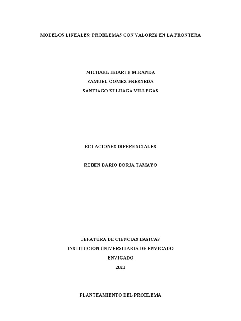 Modelos Lineales-Problemas Con Valores en Frontera | PDF | Ecuaciones ...