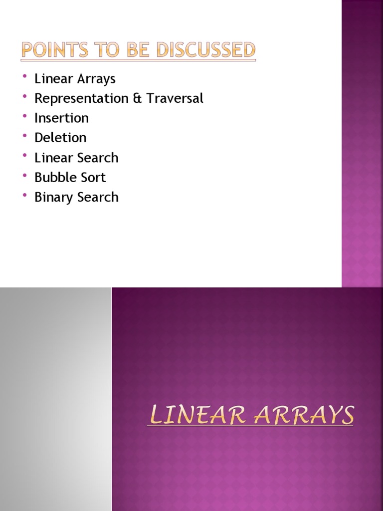Linear Arrays Representation & Traversal Insertion Deletion Linear ...