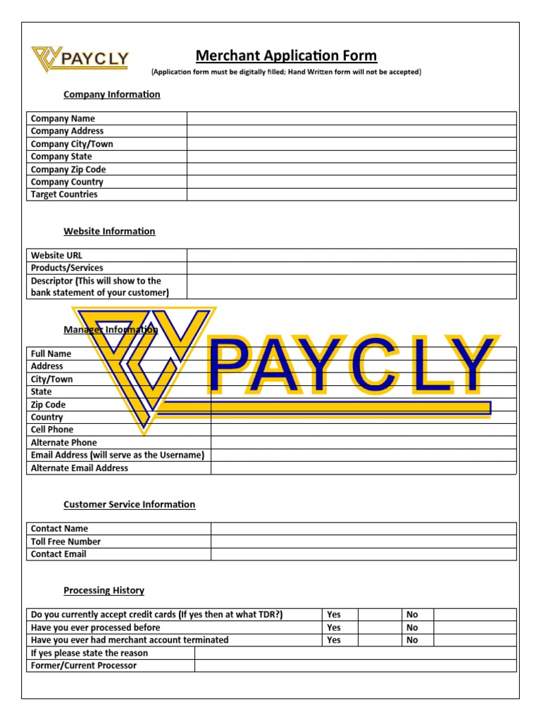 Merchant Application Form: Company Information | Download Free PDF ...