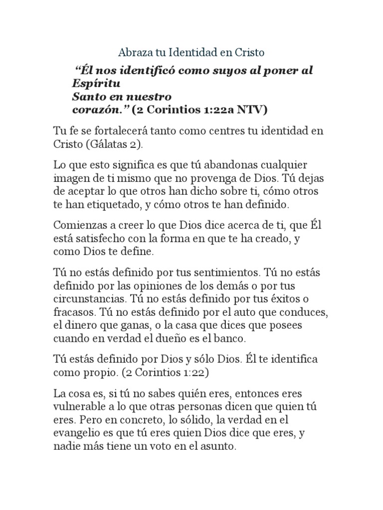 Abraza Tu Identidad en Cristo | PDF