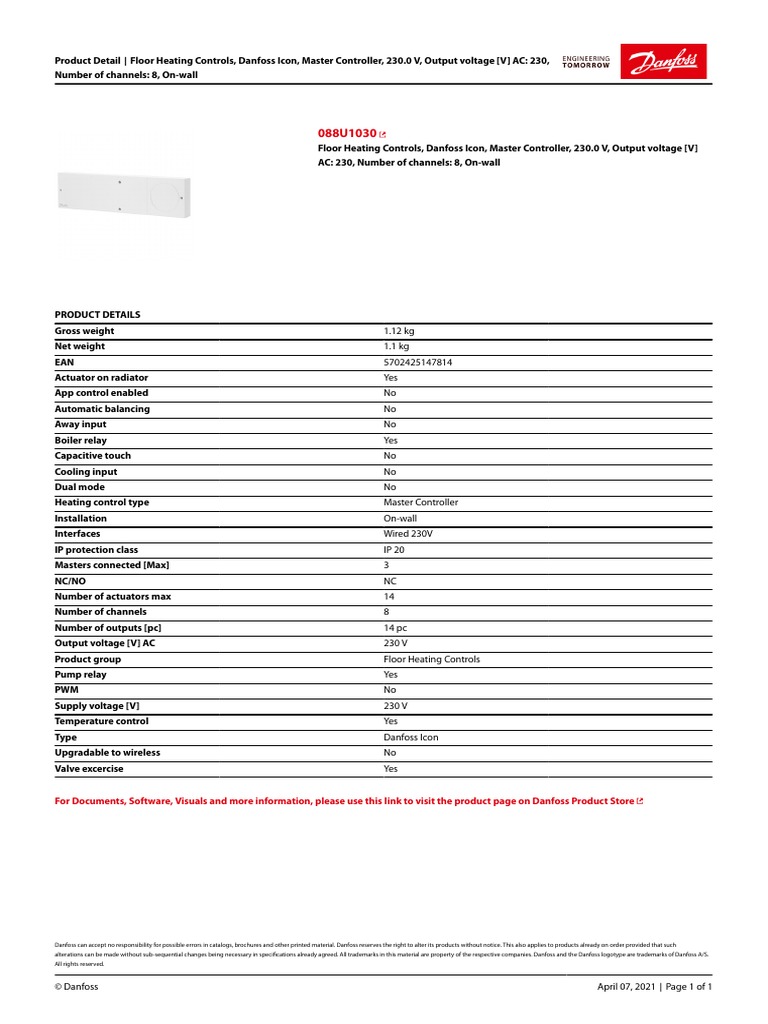 Danfoss Floor Heating Controls Danfoss Icon Master Controller 2300 V ...