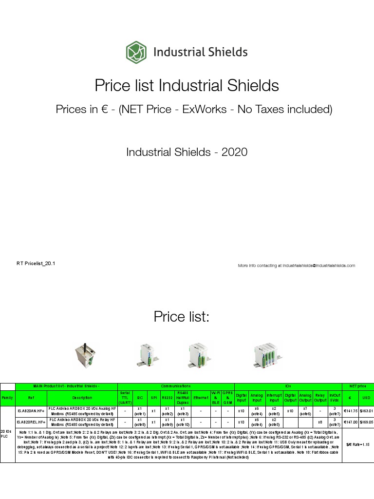 Price List Industrial Shields: Prices in - (Net Price - Exworks - No ...
