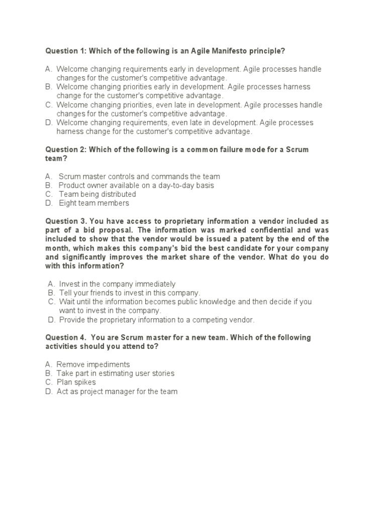 Agile Questions Set 1 | PDF | Scrum (Software Development) | Agile ...