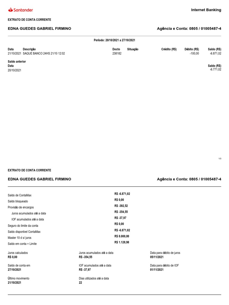 Extrato Conta | PDF | Bancos | Serviços financeiros
