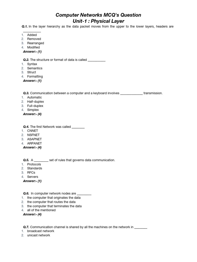 Unit 1 CN MCQ | PDF | Osi Model | Computer Network