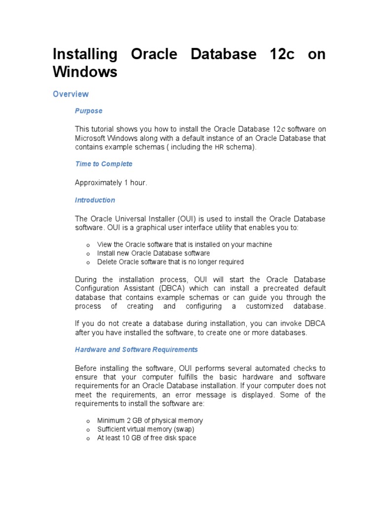Installing Oracle Database 12c On Windows Pdf Databases 3819