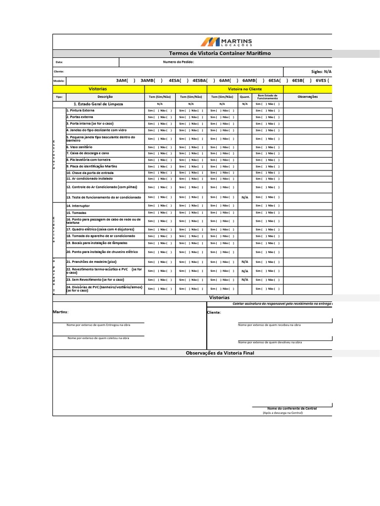 Check List Vistoria Do Container Maritimo 2020 | PDF | Chuveiro | Banheiro