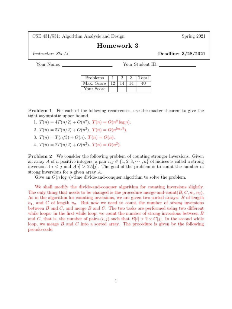 HW3 Sol | PDF | Time Complexity | Algorithms