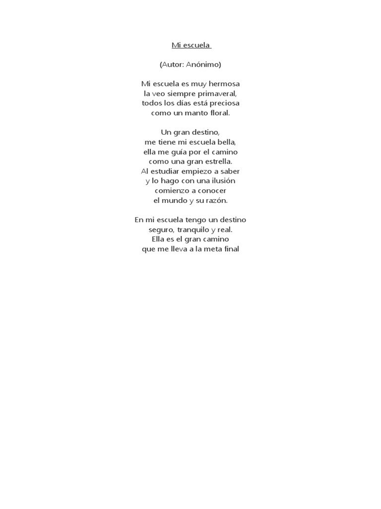 Poema sobre mi escuela hermosa | PDF