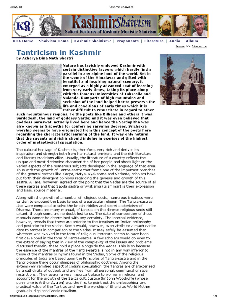 Tantricism in Kashmir-Acharya Dina Nath Shastri | PDF | Tantra | Hindu ...