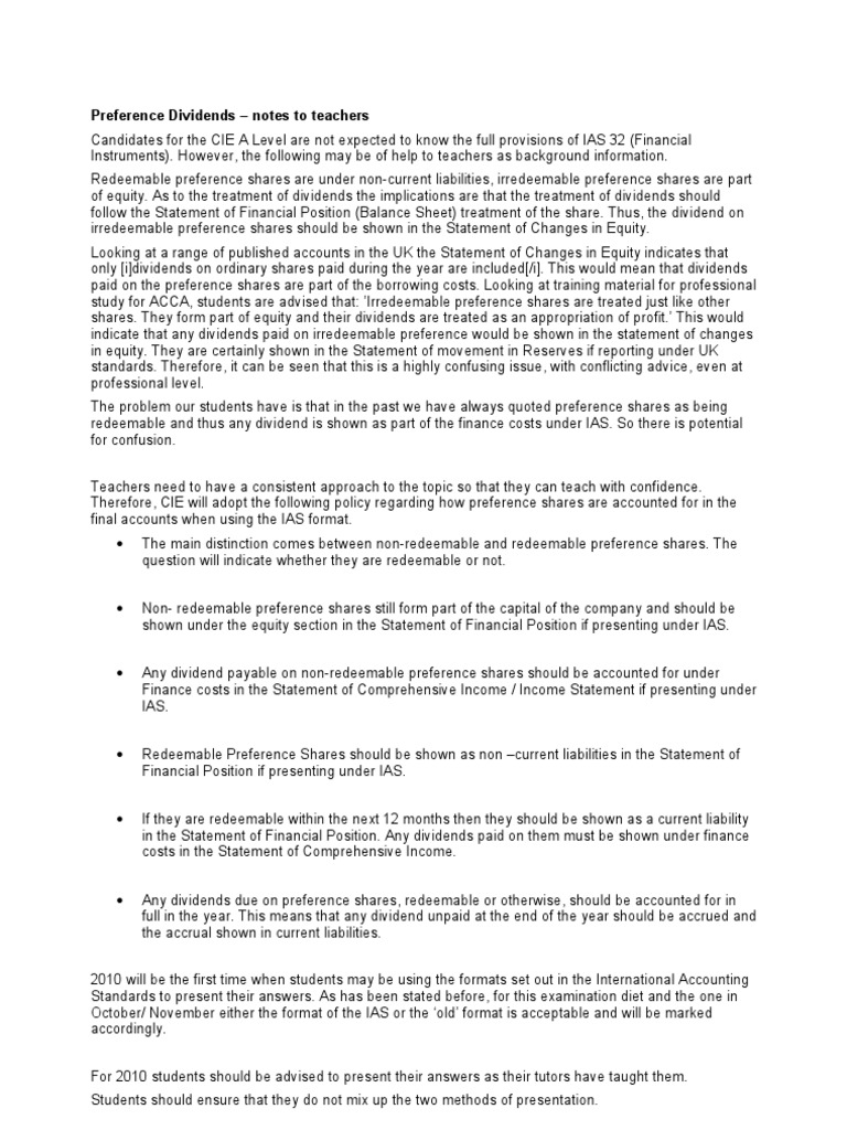 Preference Shares | PDF | Preferred Stock | Balance Sheet