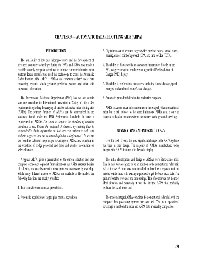 Chapter 5 - Automatic Radar Plotting Aids (Arpa) | Download Free PDF | Wireless | Electronics