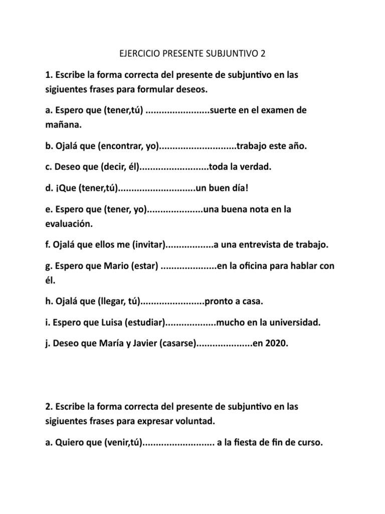 Actividad Presente Subjuntivo 2 | PDF