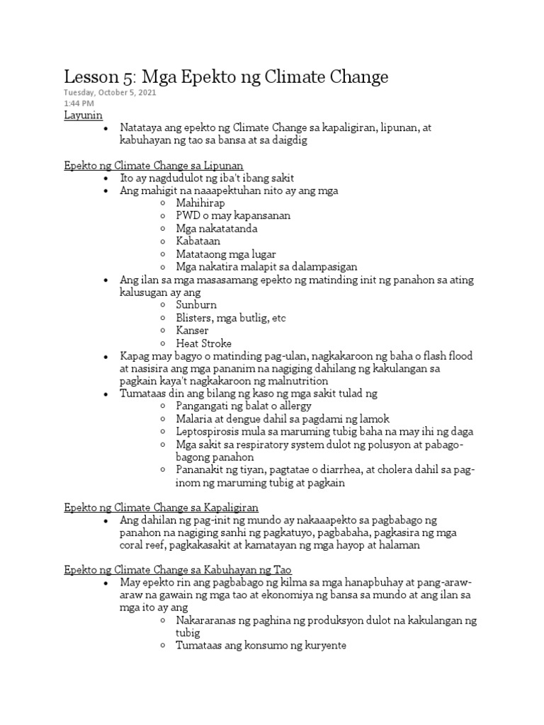 Mga Epekto NG Climate Change | PDF
