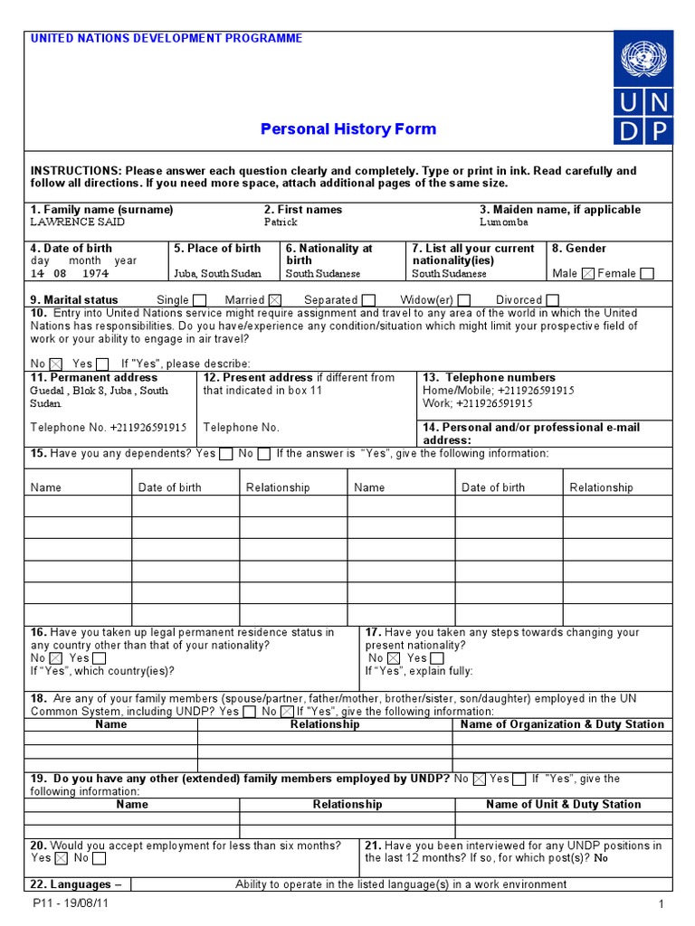 Patrick P11 Personal History Form | Download Free PDF | Academic Degree ...