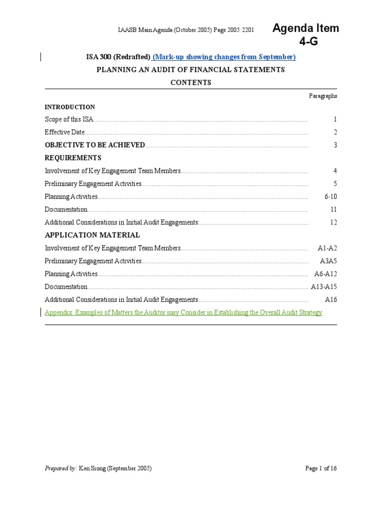 Agenda Item 4-G: ISA 300 (Redrafted) Planning An Audit of Financial ...