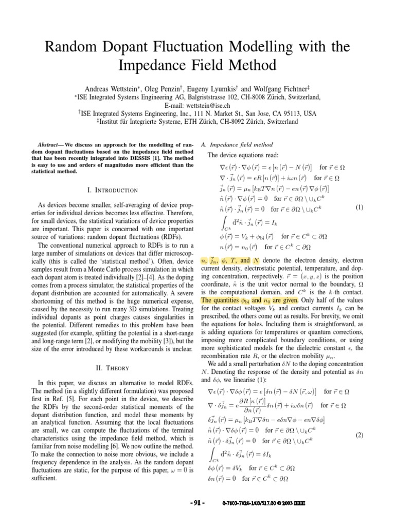 Random Dopant Fluctuation Modelling With The Impedance Field Method | PDF | Doping ...