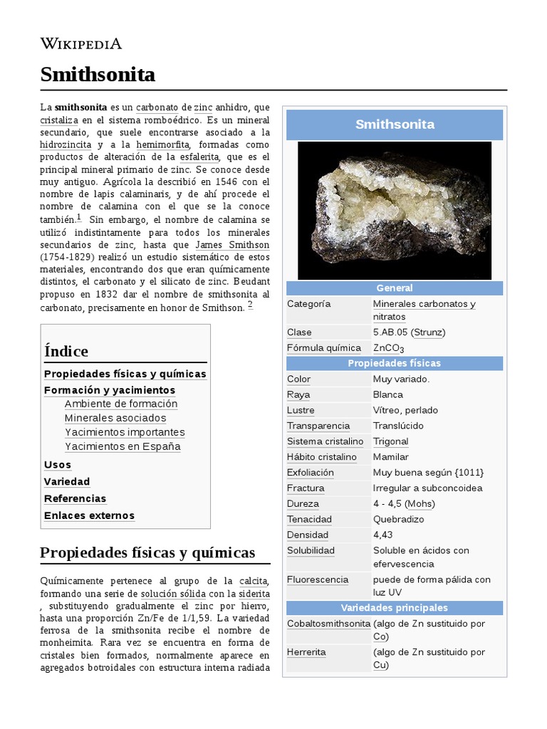 Smithsonita | PDF | Clasificación de minerales | Metales de transición