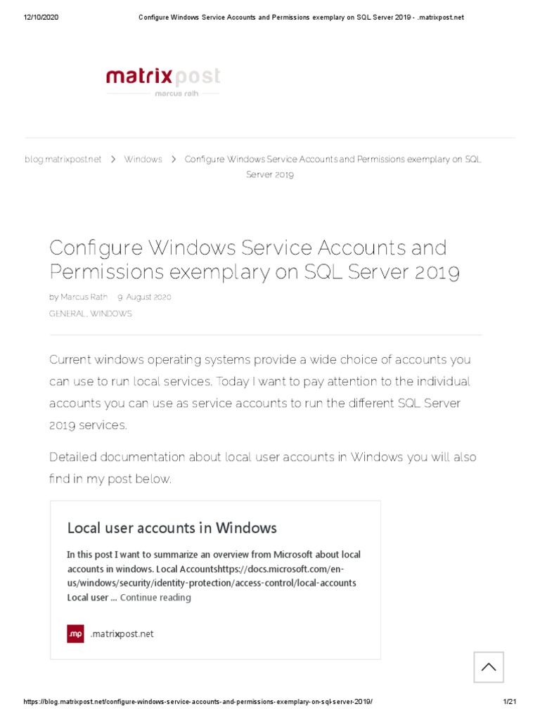 Configure Windows Service Accounts and Permissions Exemplary On SQL Server 2019 | PDF ...