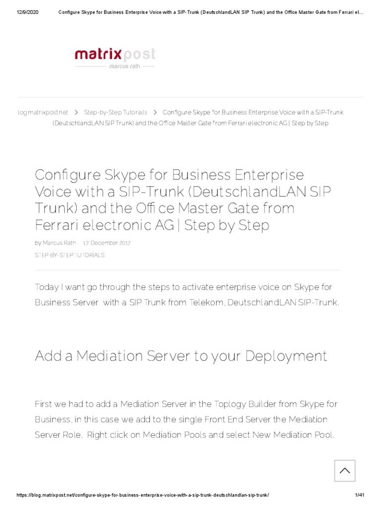 Configure Skype For Business Enterprise Voice With A SIP-Trunk (DeutschlandLAN SIP Trunk) and ...