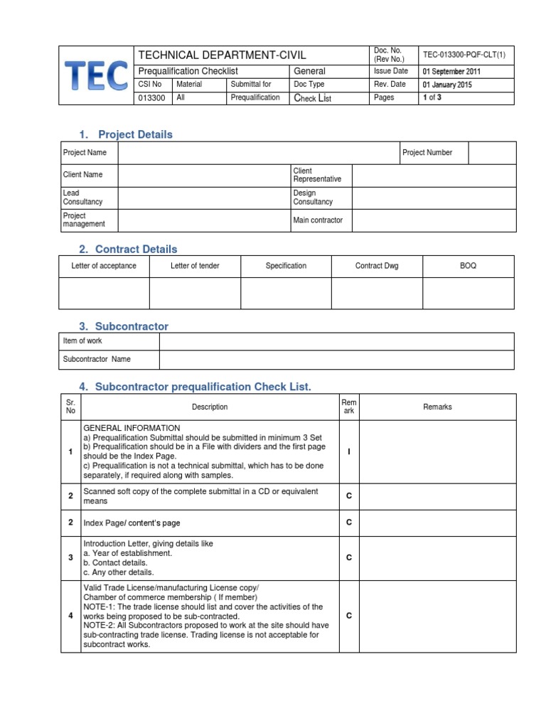 Common-Prequalification Checklist | PDF | Business