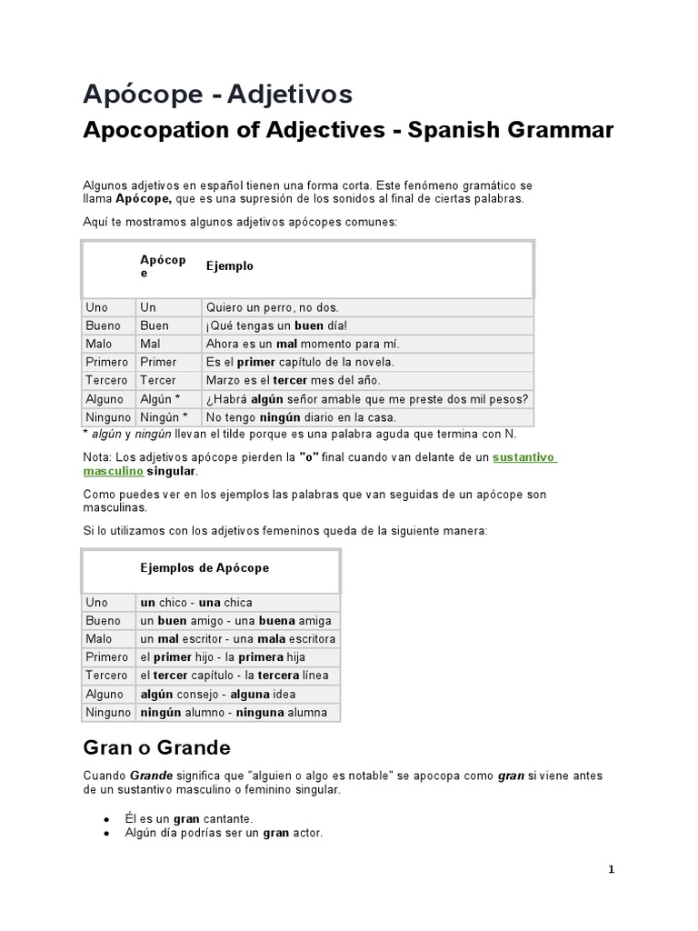 Apócope | PDF | Adjetivo | Lingüística