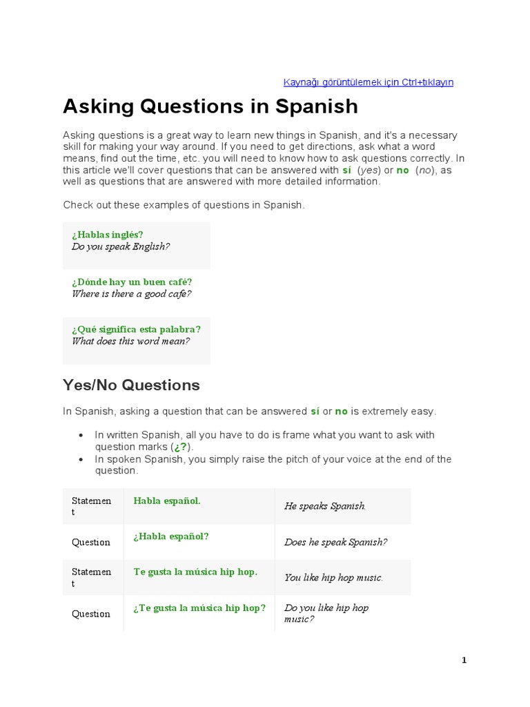 Asking Questions in Spanish | PDF | Question | Grammar