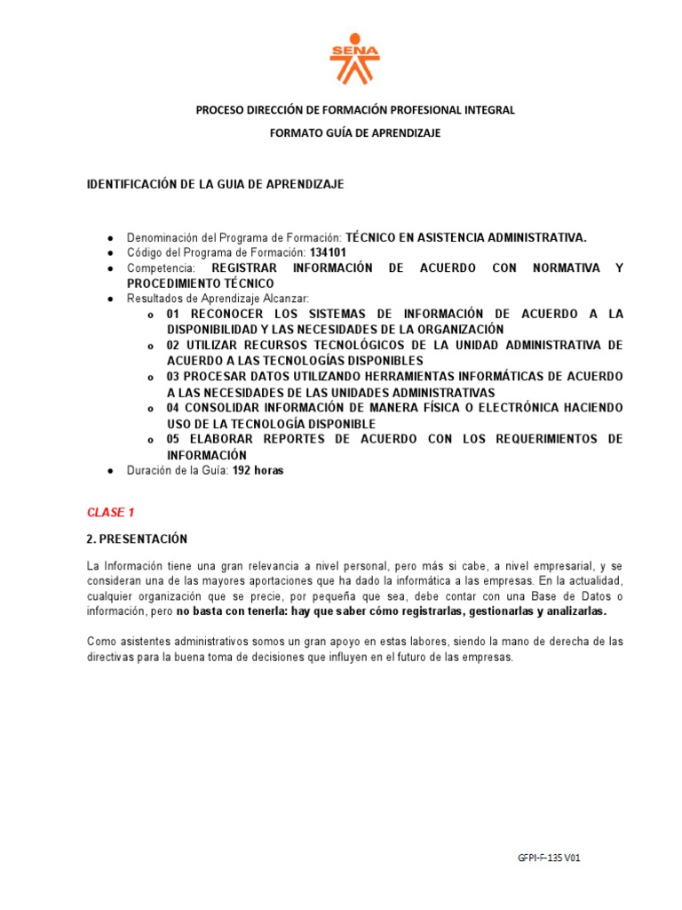 Gfpi-F-019 Guia de Aprendizaje Manejo Intermedio Herramienta Excel | Descargar gratis PDF ...