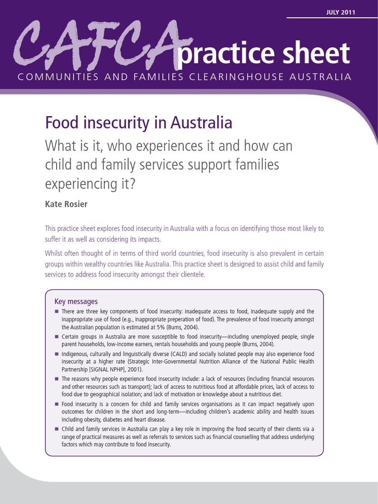 Practice Sheet: Food Insecurity in Australia | PDF | Food Security | Foods