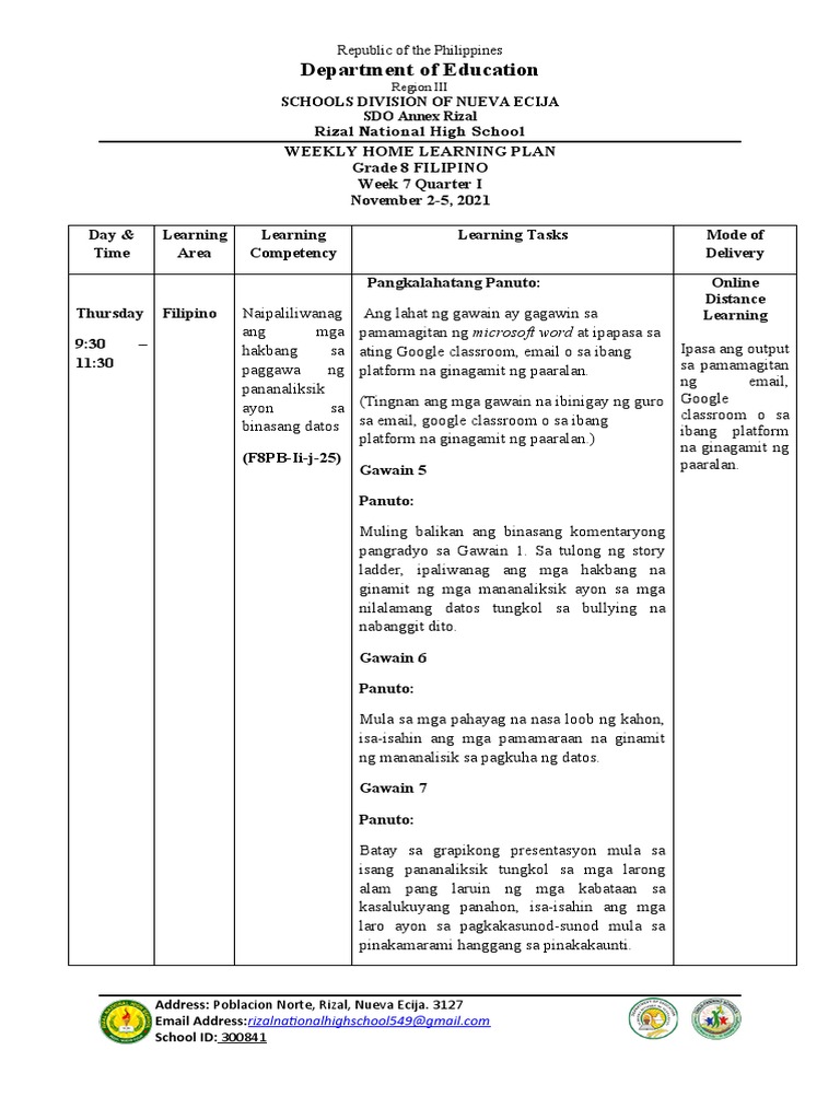 WHLP FILIPINO 8 ODL Week 7 | PDF