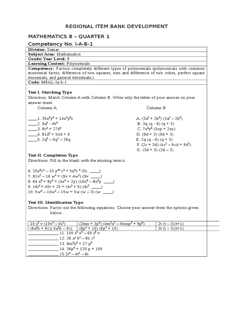 Quarter 1 Math 8 | PDF | Area | Rectangle
