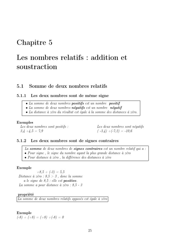 Addition et Soustraction des Nombres Relatifs | PDF | Notation ...