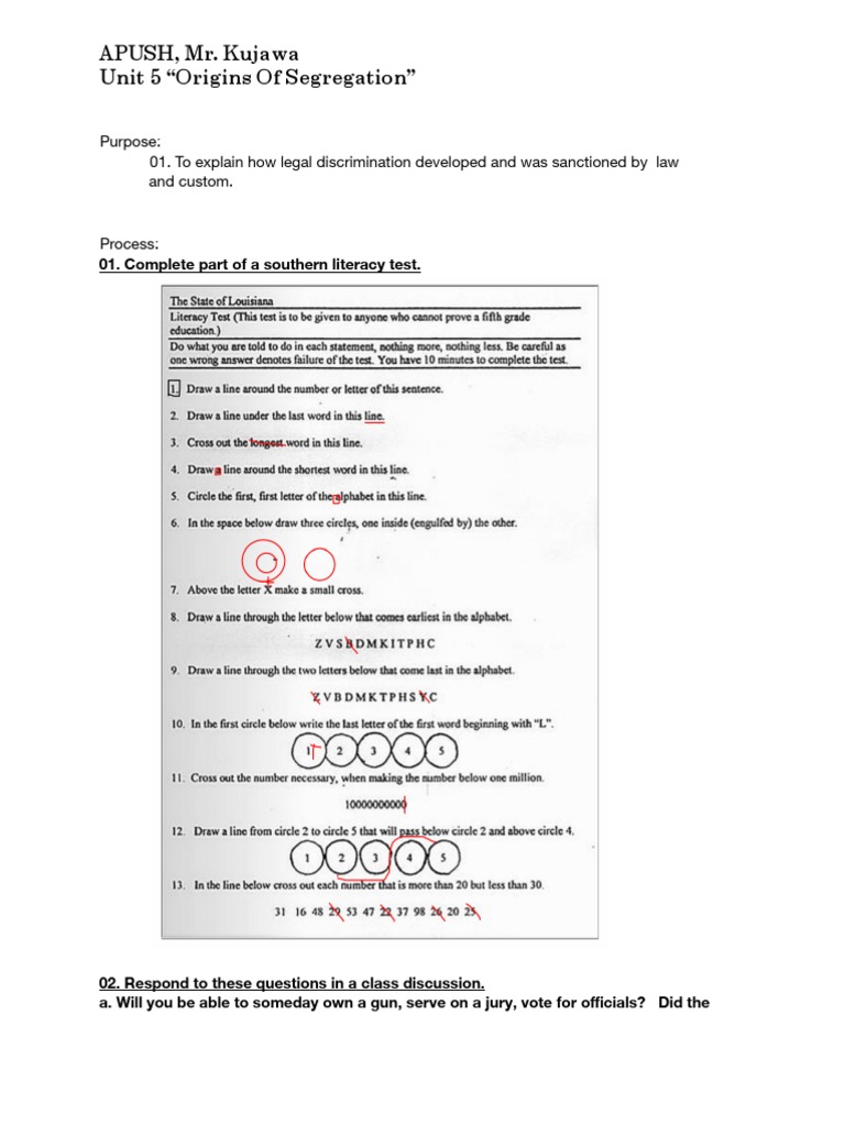 APUSH, Mr. Kujawa Unit 5 "Origins of Segregation" | PDF | Litigation ...