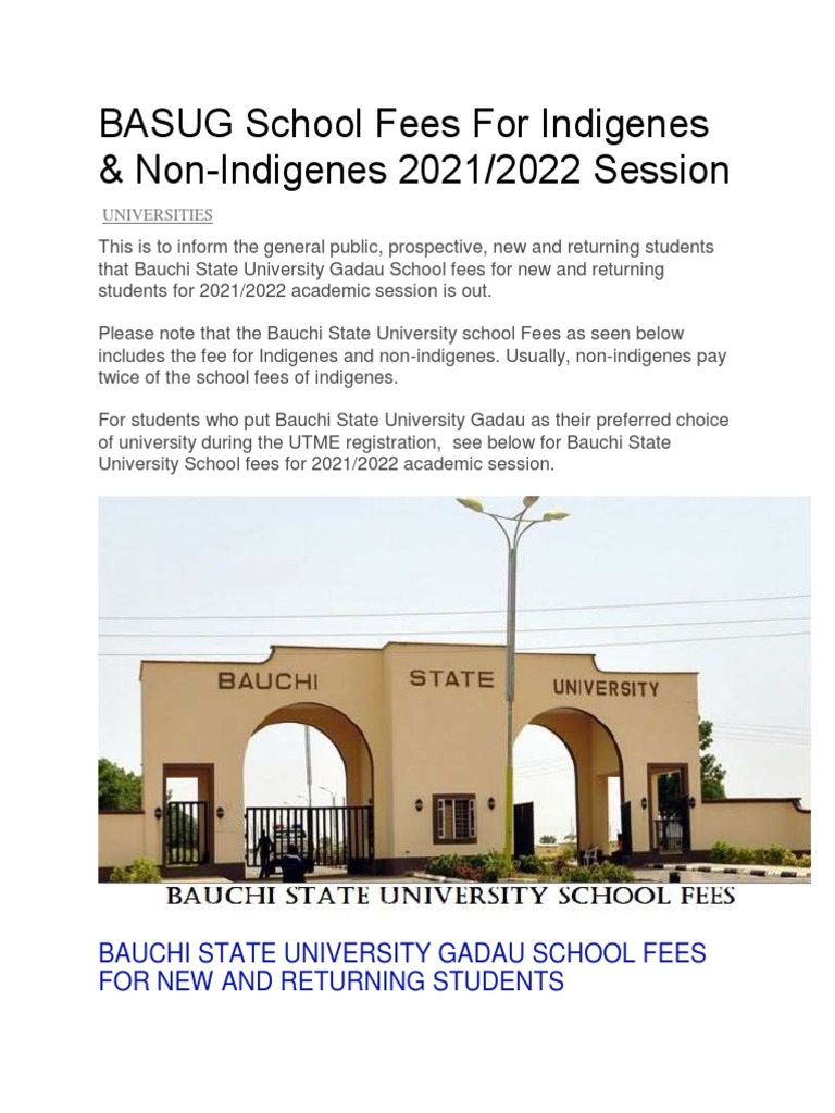 BASUG School Fees For Indigene1 | PDF | University And College ...