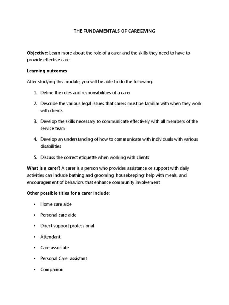 The Fundamentals of Caregiving | PDF | Caregiver | Confidentiality