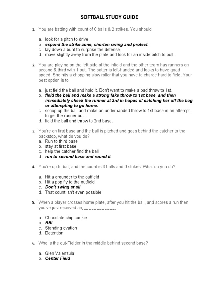 SOFTBALL STUDY GUIDE QUIZ | PDF | Softball | Baseball Field
