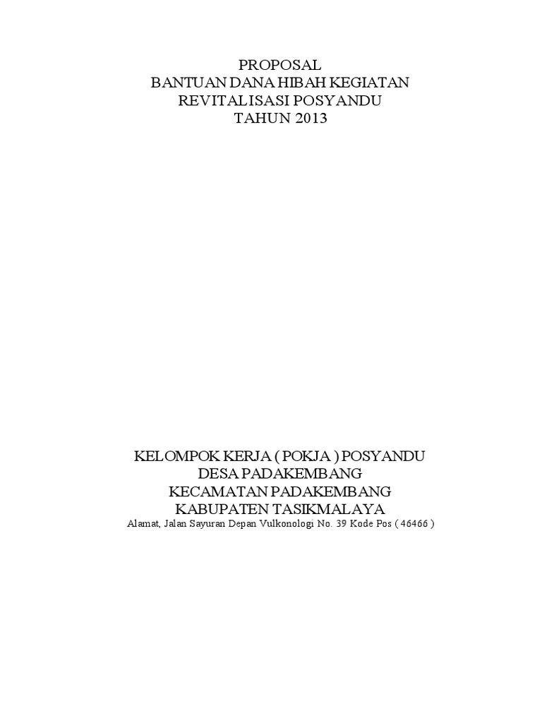 Proposal Hibah Revitalisasi Posyandu 2013 | PDF