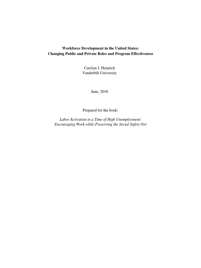 Workforce Development in The United States: Changing Public and Private ...