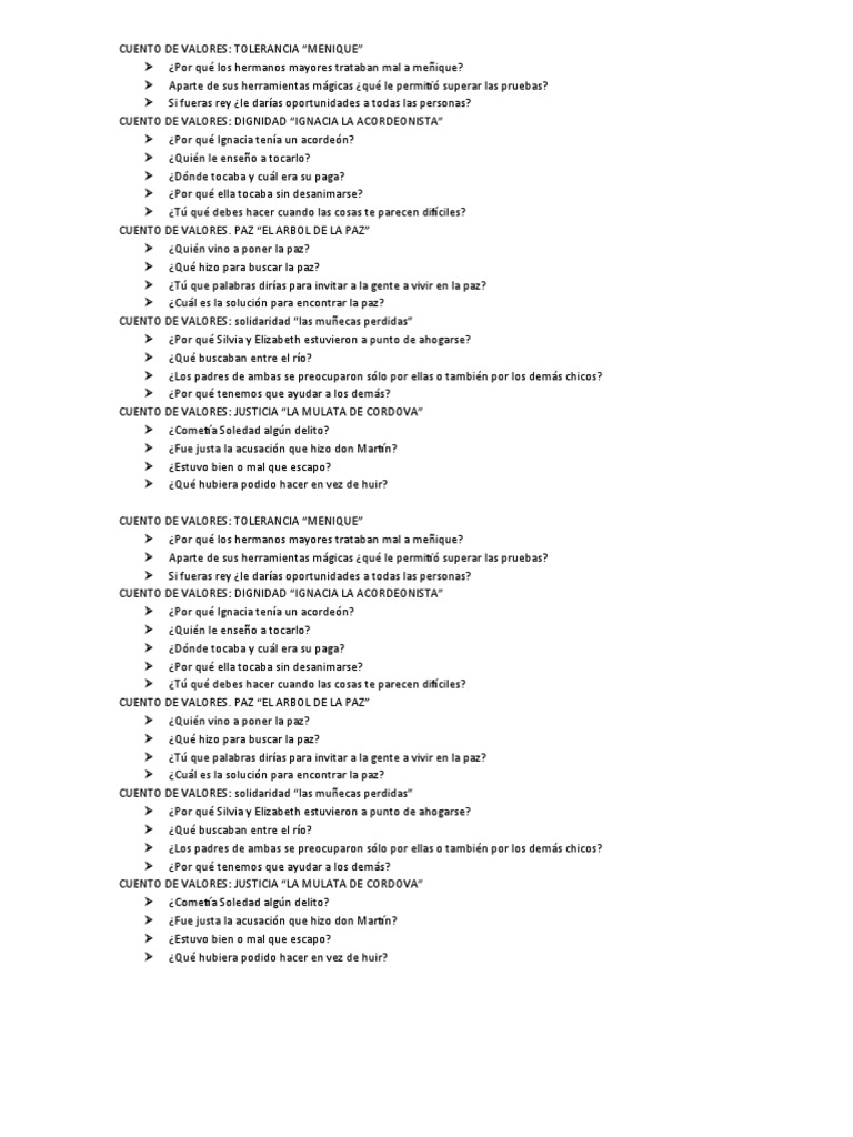 Cuento De Valores Pdf
